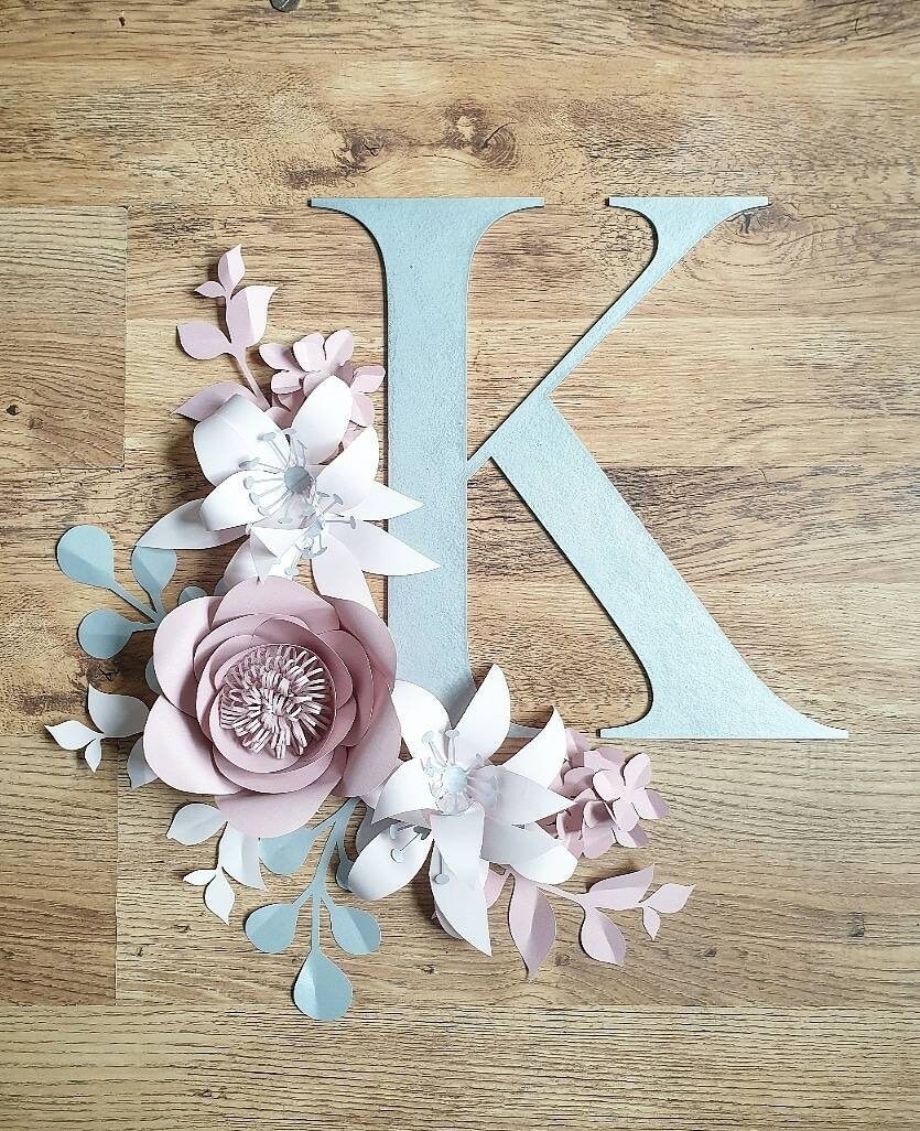 Initial Letter Paper Flower Set Wall Decal Paper Flower Nursery ...