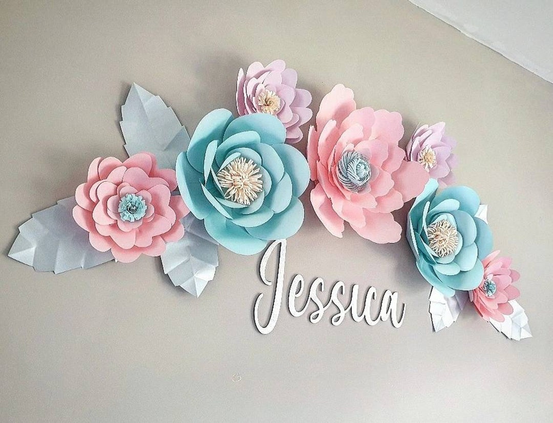 Pink and Blue Paper Flower Decoration // Girls Nursery Wall Art 3D ...