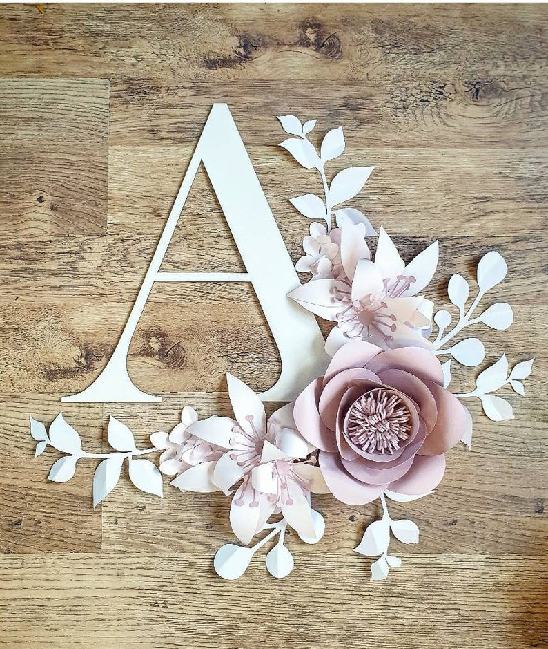 Initial Letter Paper Flower Set Wall Decal Paper Flower | Etsy