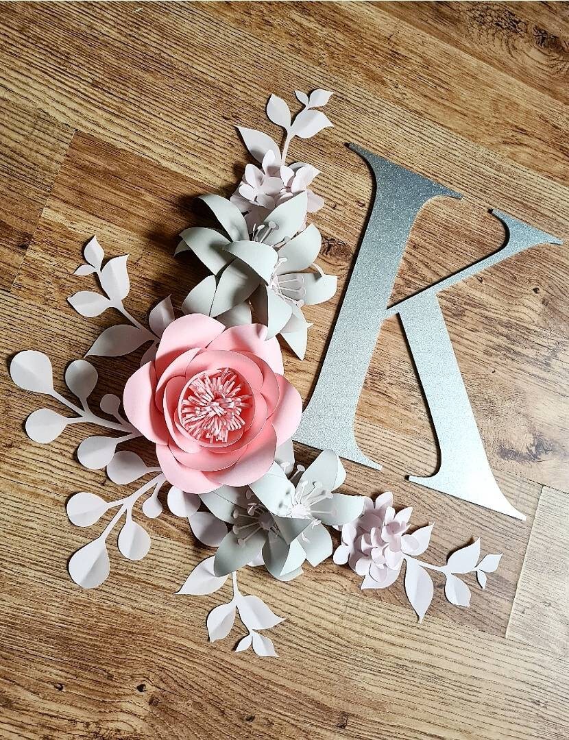 Initial Letter Paper Flower Set Wall Decal Paper Flower - Etsy
