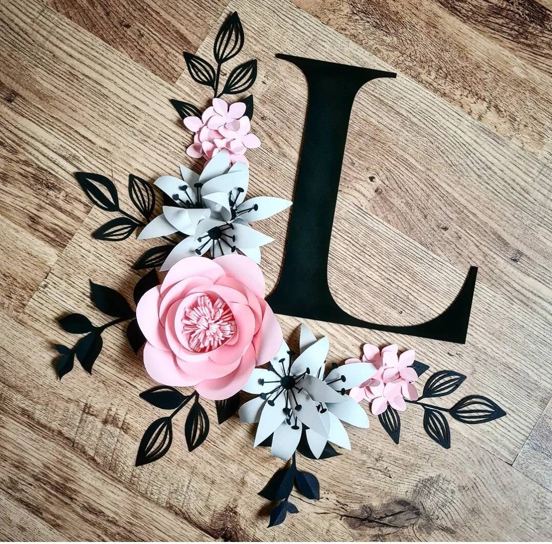 Initial Letter Paper Flower Set Wall Decal Paper Flower Nursery ...