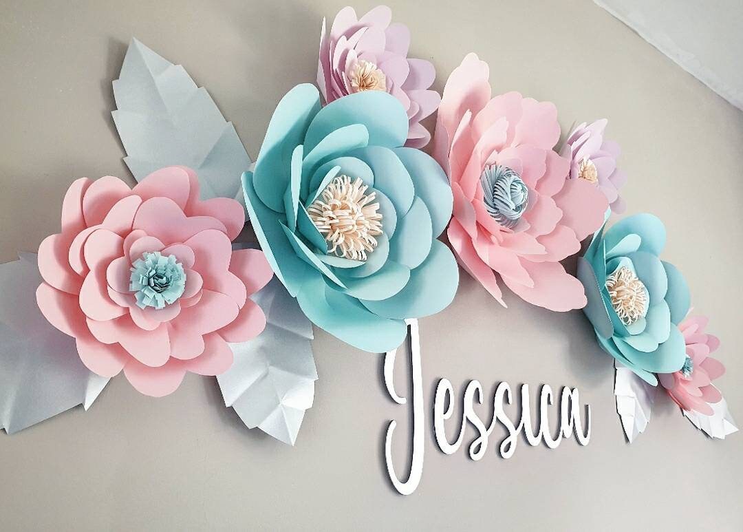 Pink and Blue Paper Flower Decoration // Girls Nursery Wall - Etsy