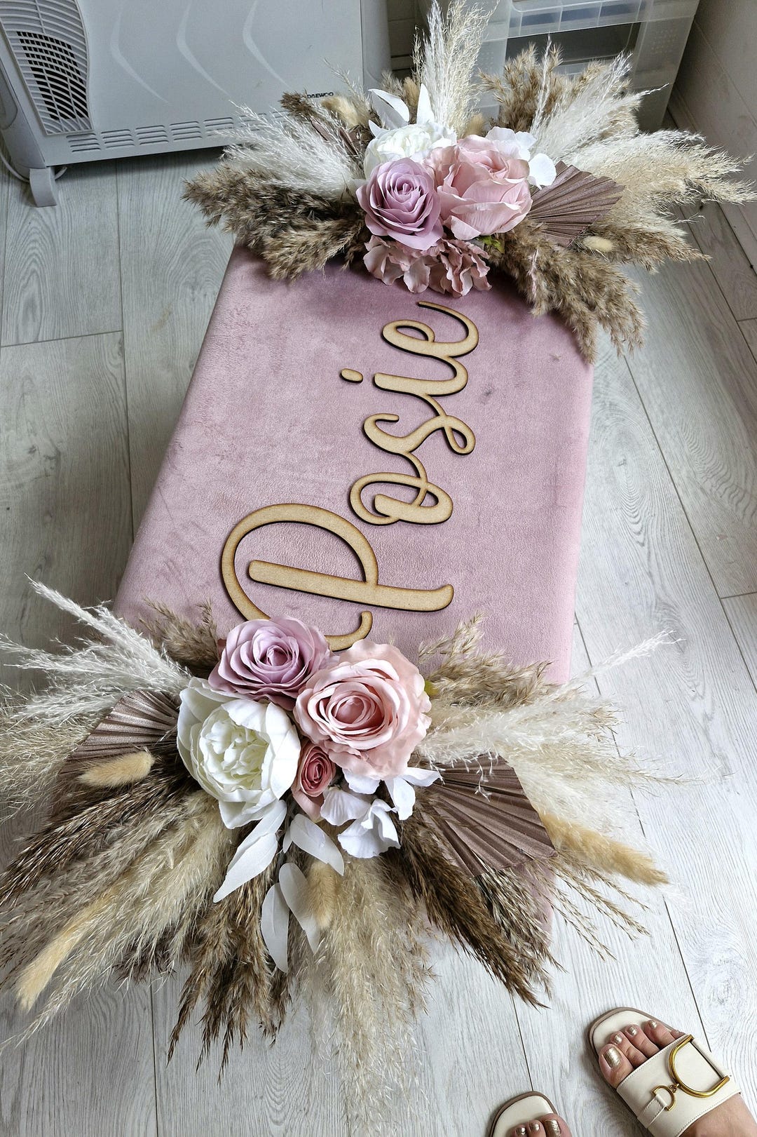 Pampas and Artificial Silk Flower Wall Arrangement // Nursery Pampas ...