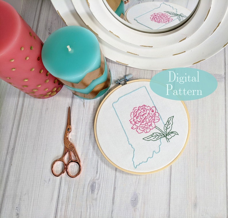 Digital Hand Embroidery Pattern I State of Indiana Outline - Etsy