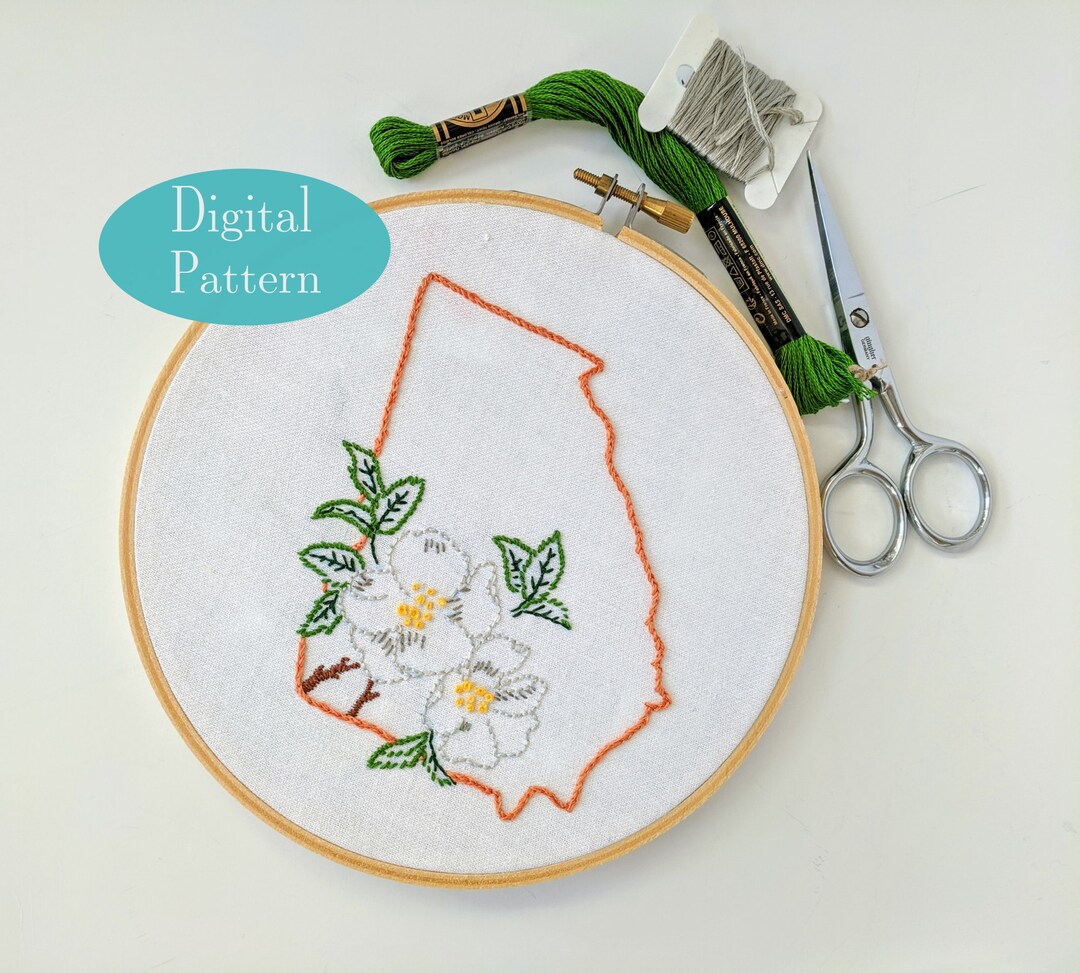 Georgia Cherokee Rose Hand Embroidery Pattern: Beginner DIY (digital ...