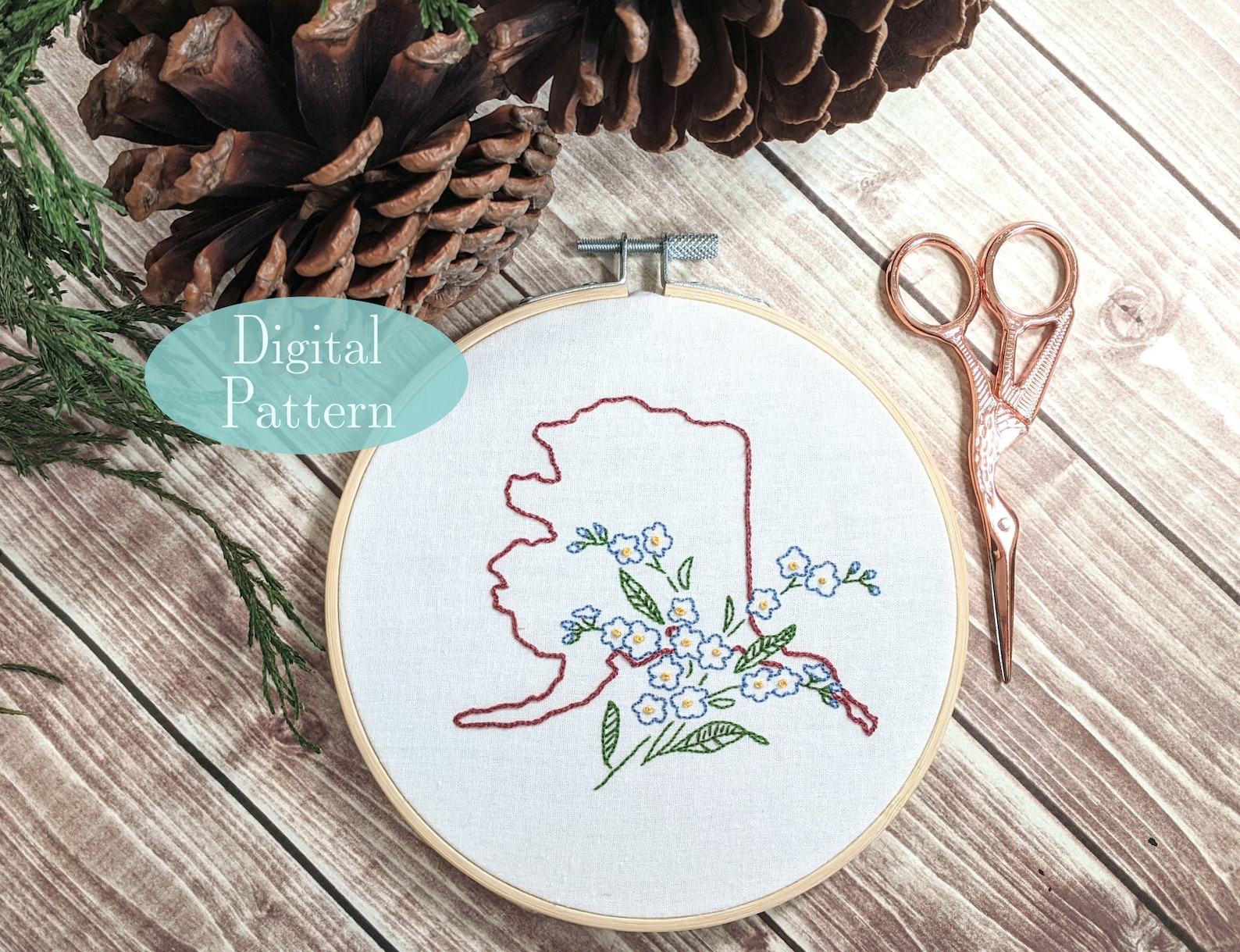 Digital Hand Embroidery Pattern I State of Alaska Outline With | Etsy