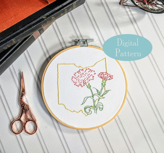 Digital Hand Embroidery Pattern I State of Ohio Outline With - Etsy