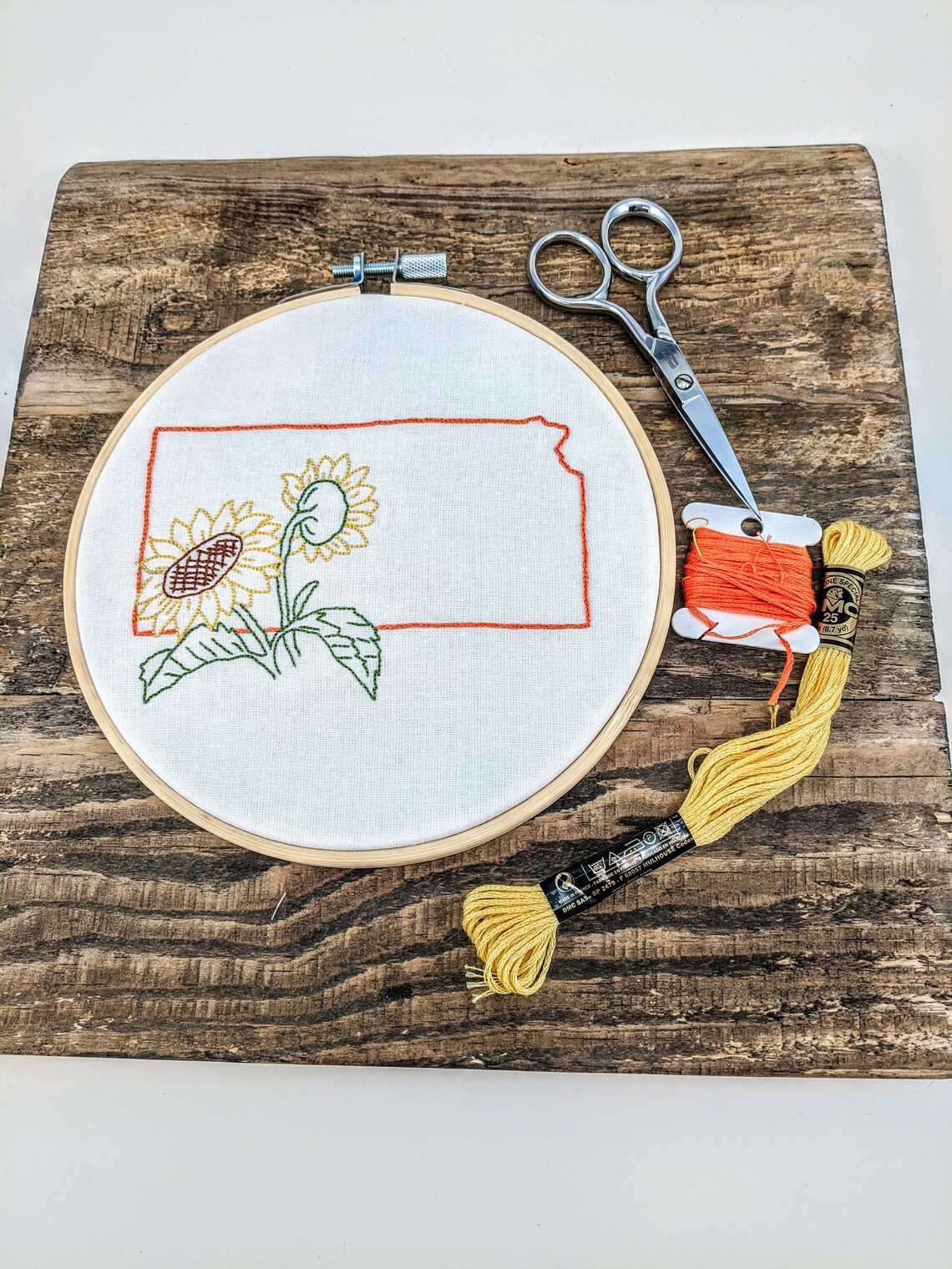 Kansas State Outline with Sunflower Hand Embroidery Finished | Etsy