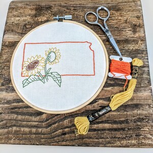 Kansas State Outline with Sunflower Hand Embroidery Finished | Etsy