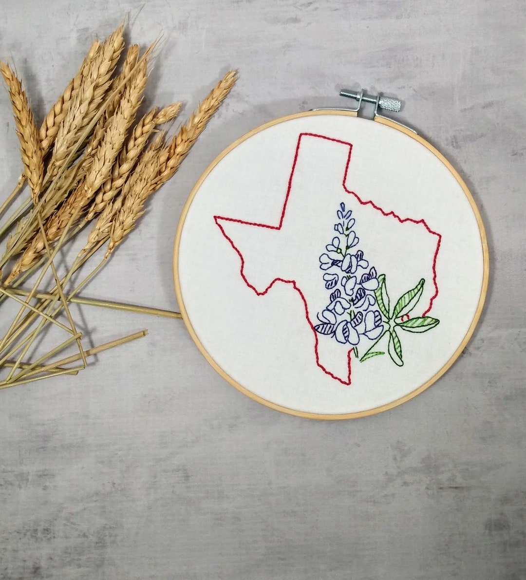 Texas State Outline With Bluebonnet- Hand Embroidered Finished Product ...