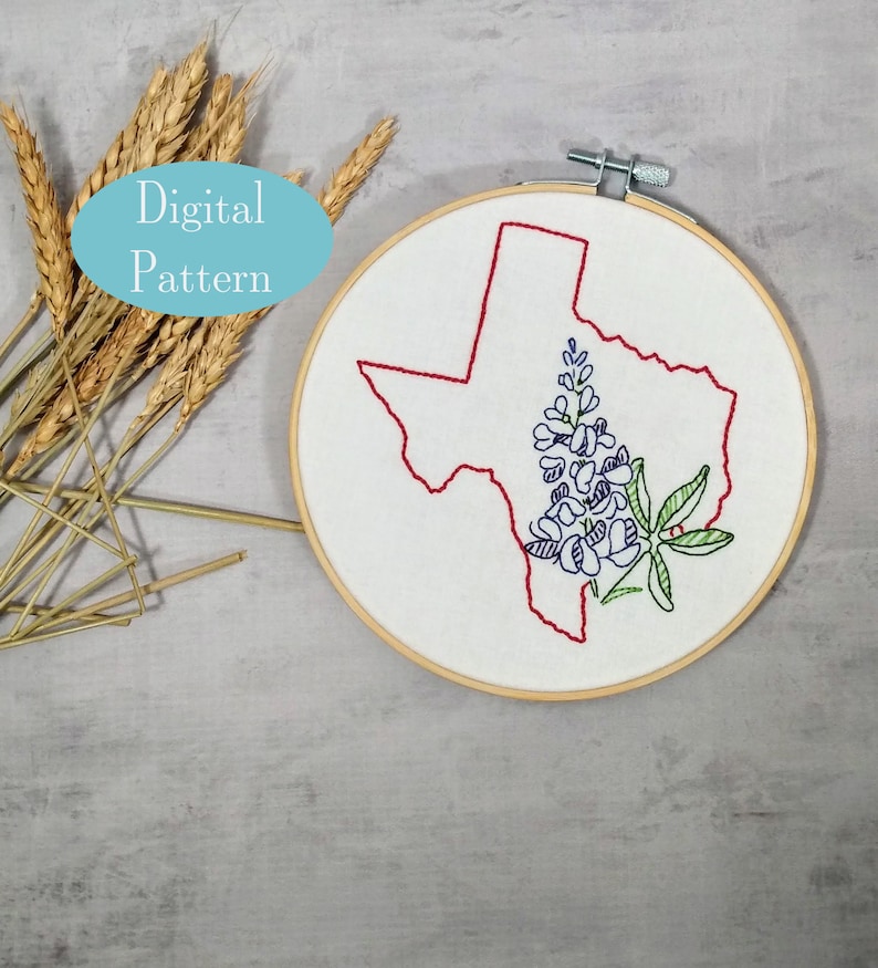 Digital Hand Embroidery Pattern I State of Texas Outline With - Etsy