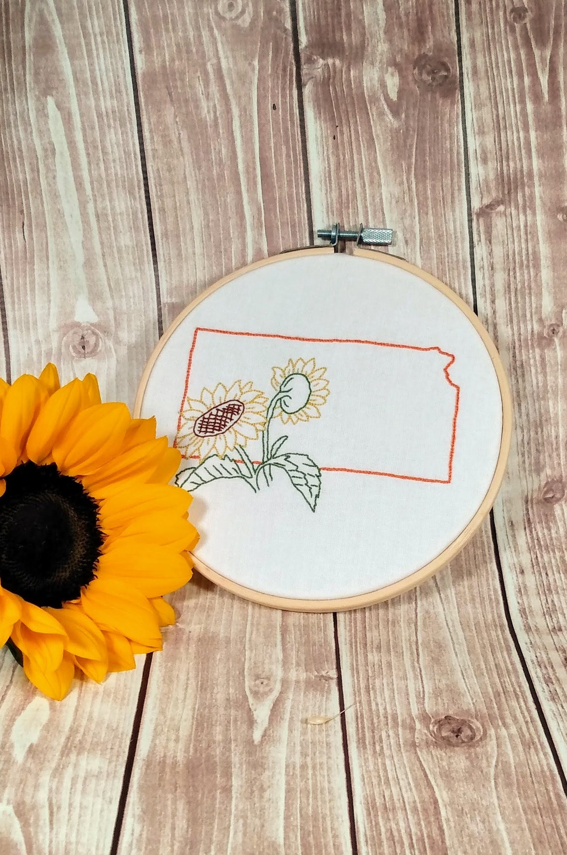 Kansas State Outline With Sunflower Hand Embroidery Finished - Etsy