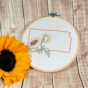 Kansas State Outline With Sunflower Hand Embroidery Finished Art Unique ...