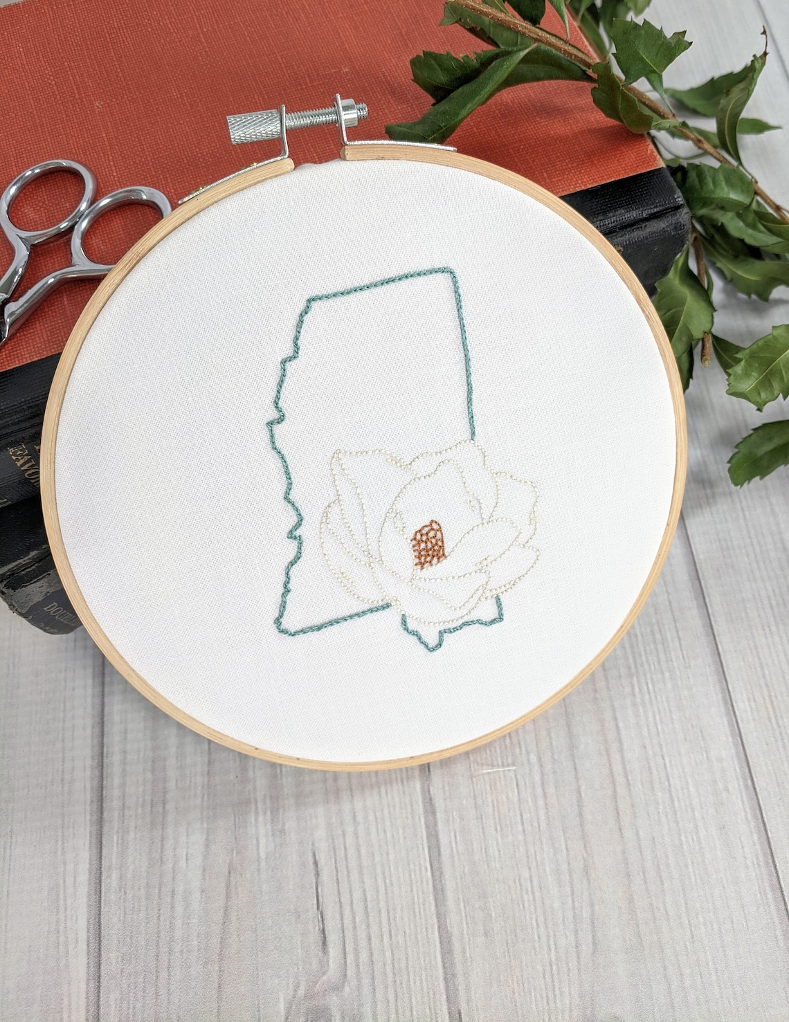 Mississippi With State Flower the Magnolia - Hand Embroidery Digital ...