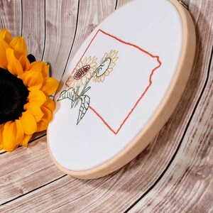 Kansas State Outline With Sunflower Hand Embroidery Finished Art Unique ...
