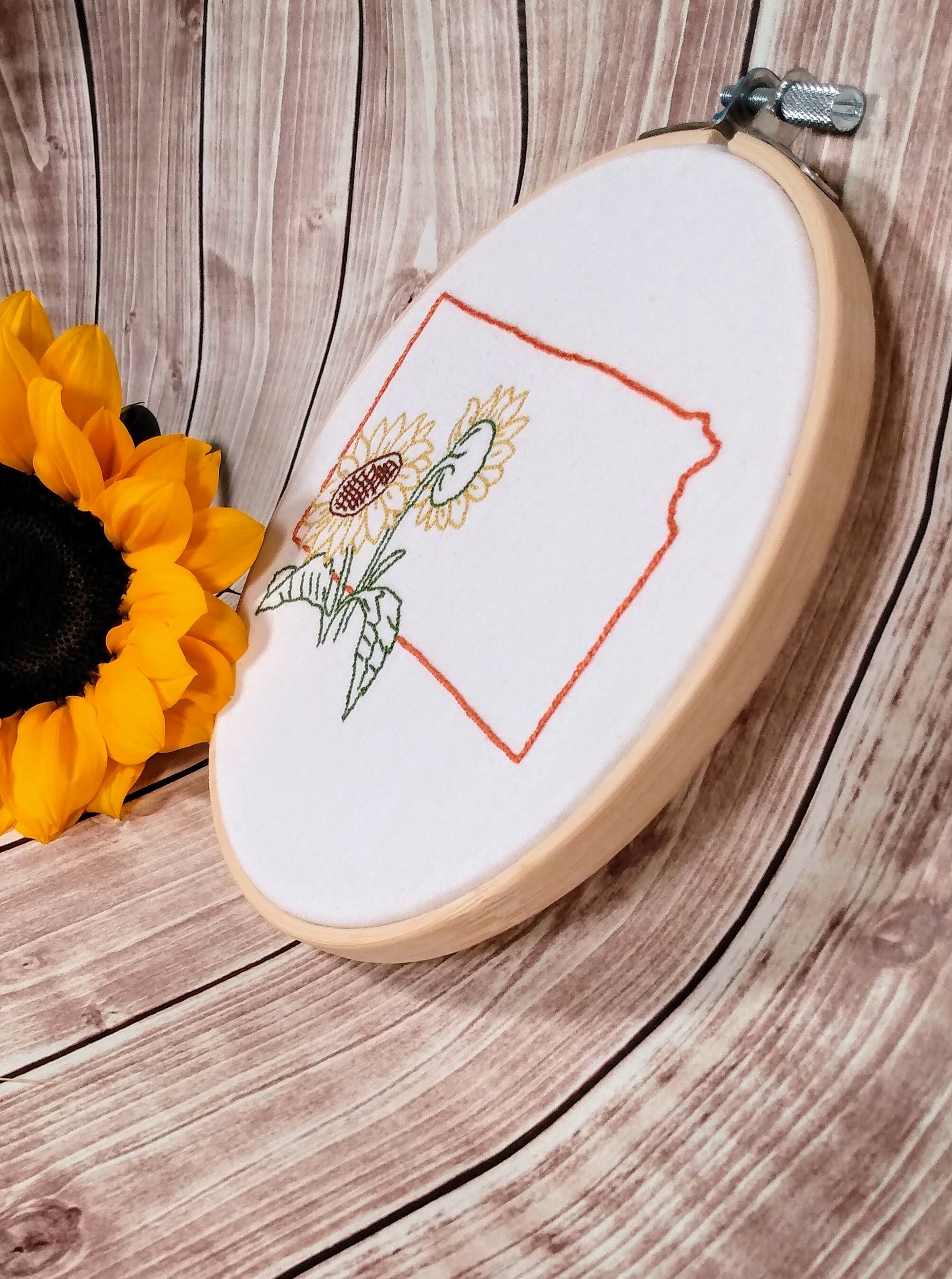 Kansas State Outline With Sunflower Hand Embroidery Finished - Etsy