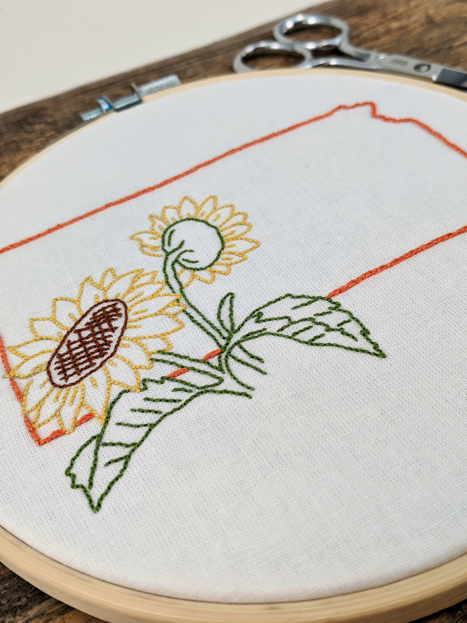 Kansas State Outline with Sunflower Hand Embroidery Finished | Etsy