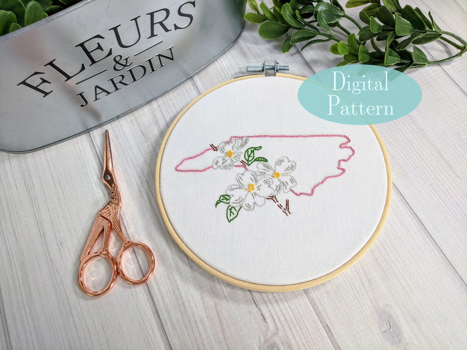 North Carolina Embroidery Pattern: Dogwood Outline (digital Pattern) - Etsy