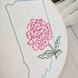 Digital Hand Embroidery Pattern I State of Indiana Outline With Peony I ...
