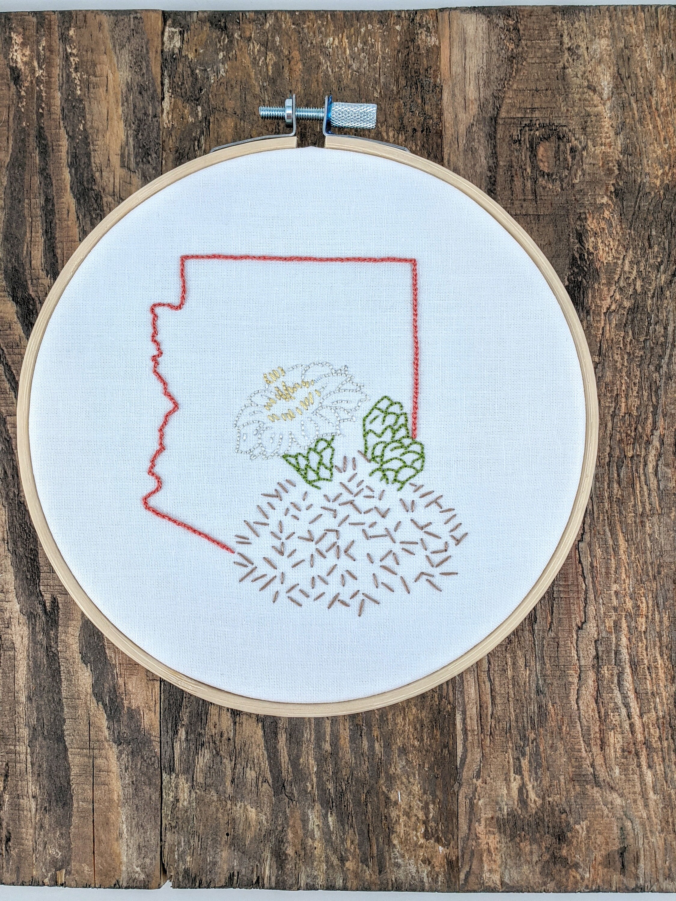Arizona State Outline With Saguaro Cactus Hand Embroidery | Etsy