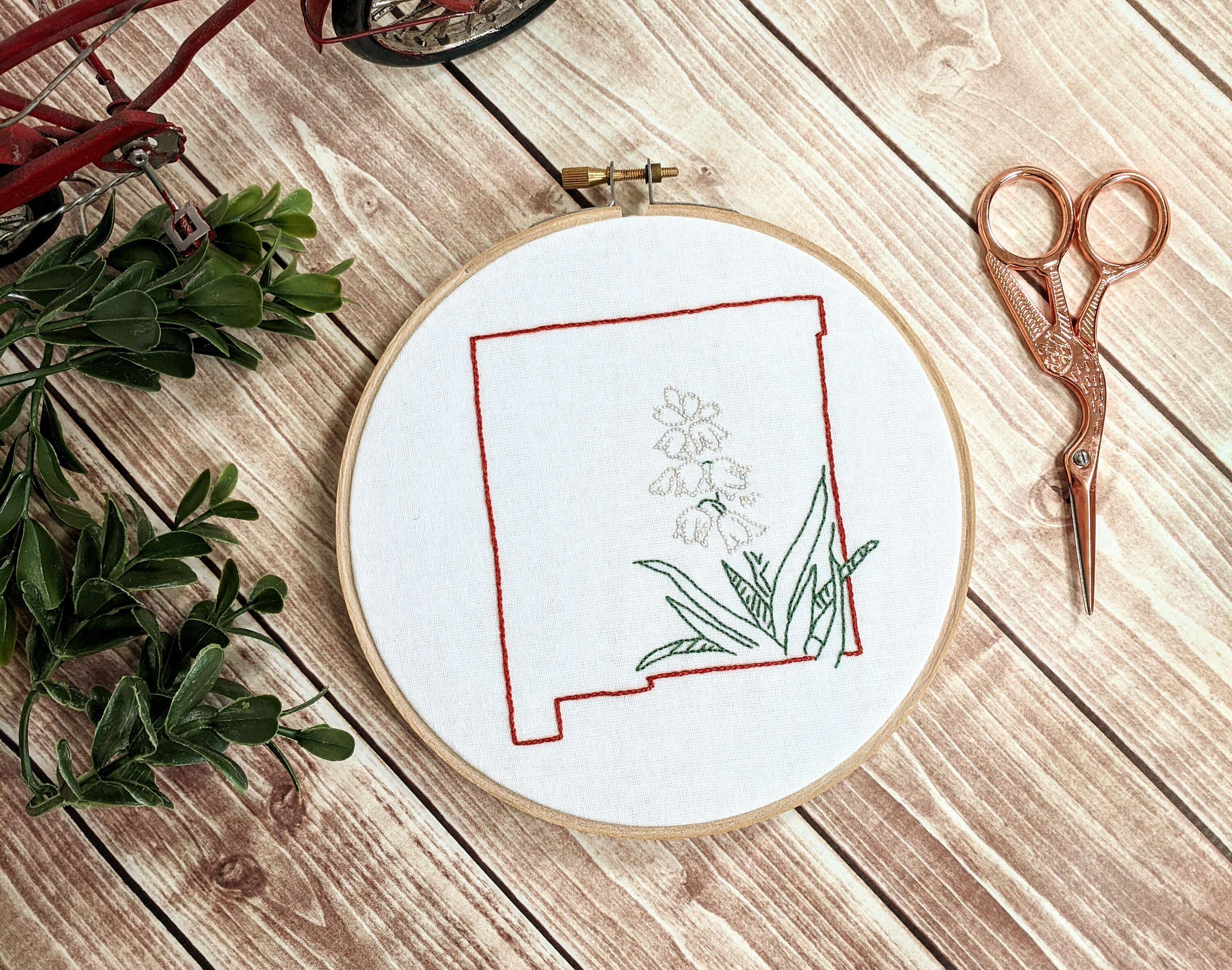 New Mexico State Outline With the Yucca Flower- Hand Embroidered ...
