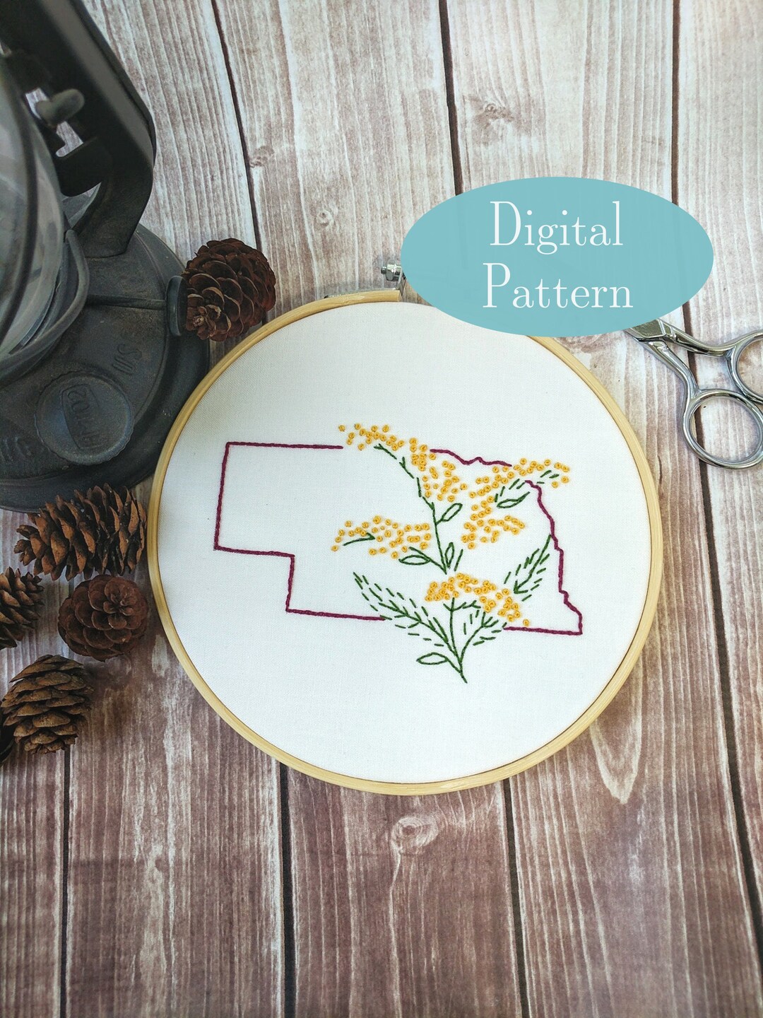 Digital Hand Embroidery Pattern I State of Nebraska Outline With ...
