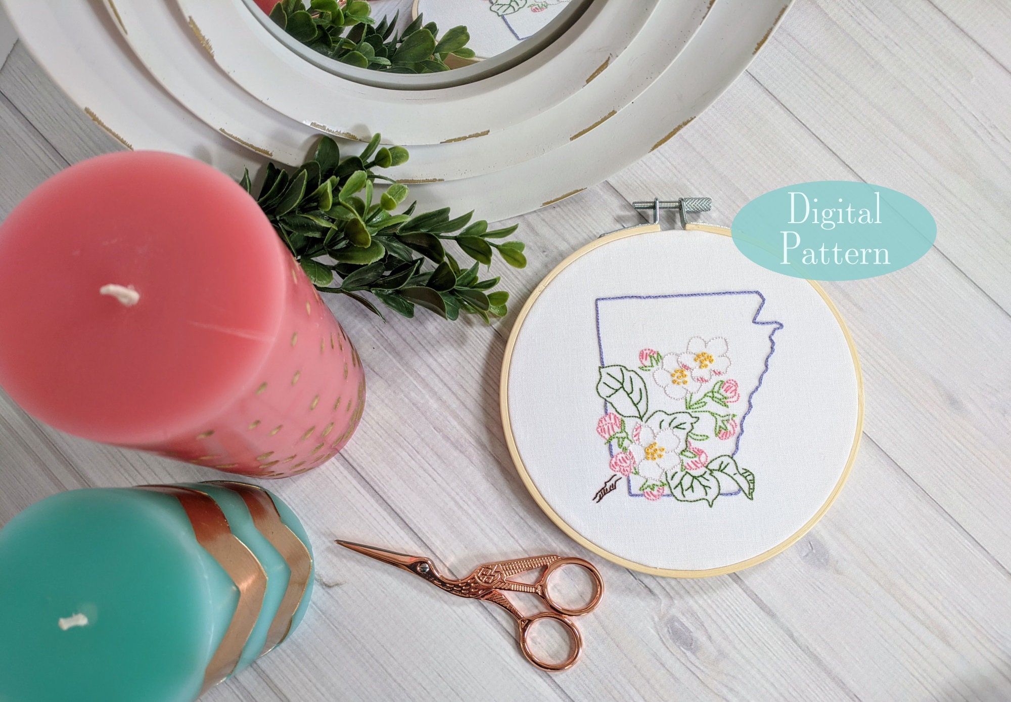 Arkansas State Outline With Apple Blossom- Hand Embroidery Digital ...