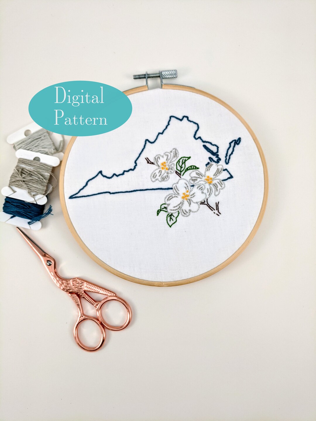 Digital Embroidery Beginner Pattern I Virginia State Outline With the ...