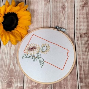 Kansas State Outline With Sunflower Hand Embroidery Finished Art Unique ...