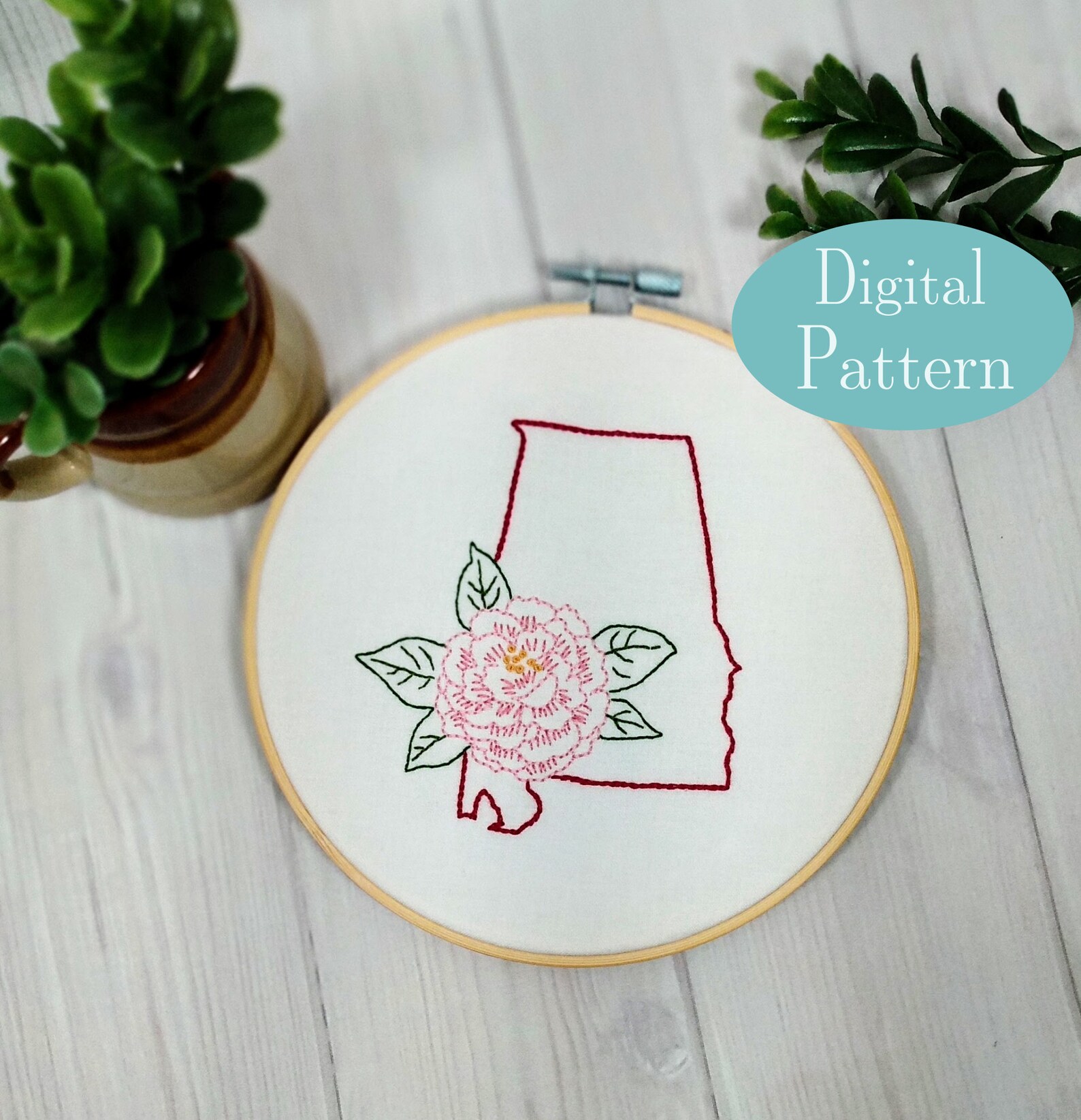 Digital Hand Embroidery Pattern I State of Alabama Outline With ...