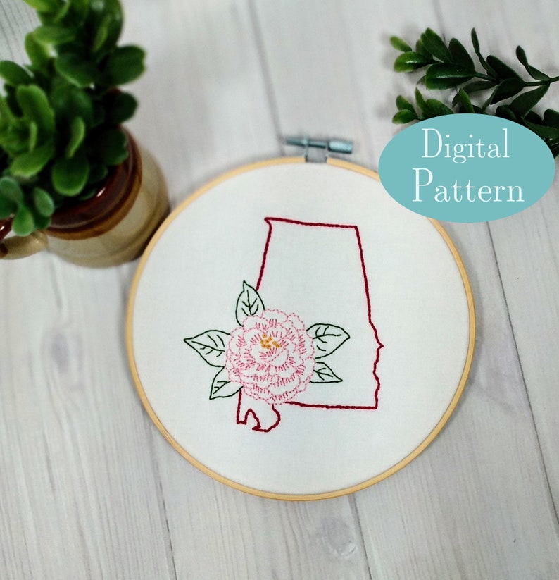 Alabama State Embroidery Pattern: Camellia Outline (digital Download ...