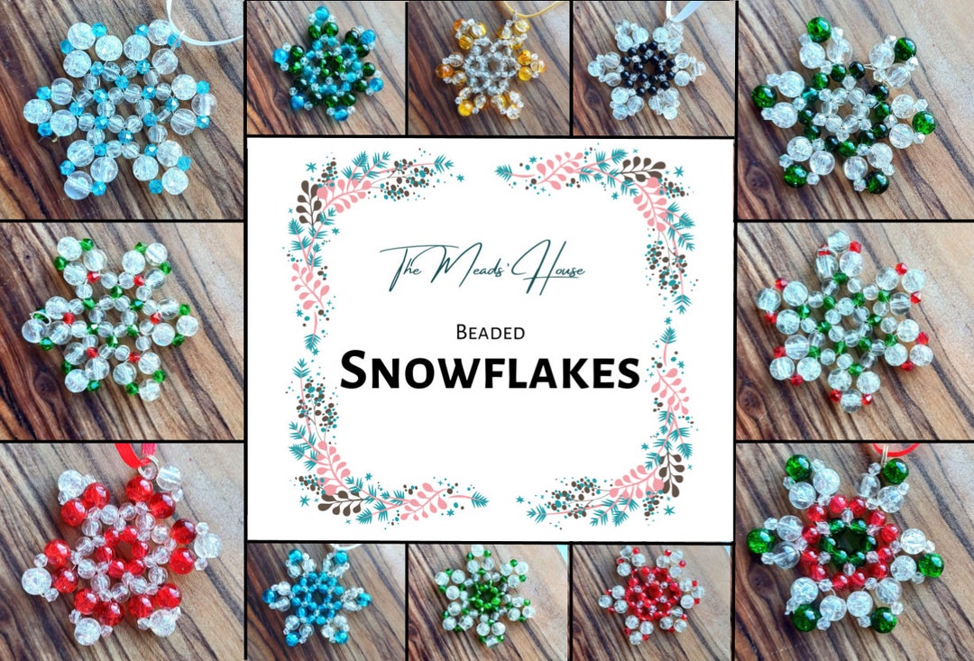 Snowflake Christmas Tree Decorations Glass Beaded Star Snowflake Xmas ...