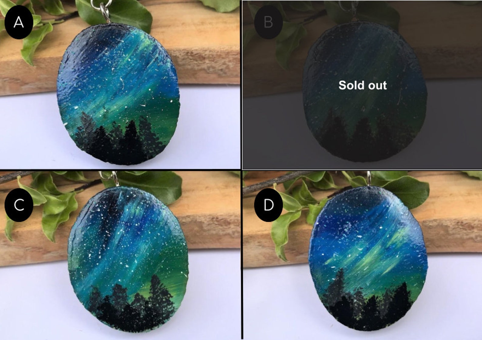 Galaxy Wood Slice Keyring Green and Blue / Purple and Blue Hand Painted ...