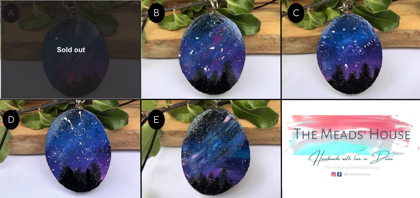 Galaxy Wood Slice Keyring Green and Blue / Purple and Blue Hand Painted ...