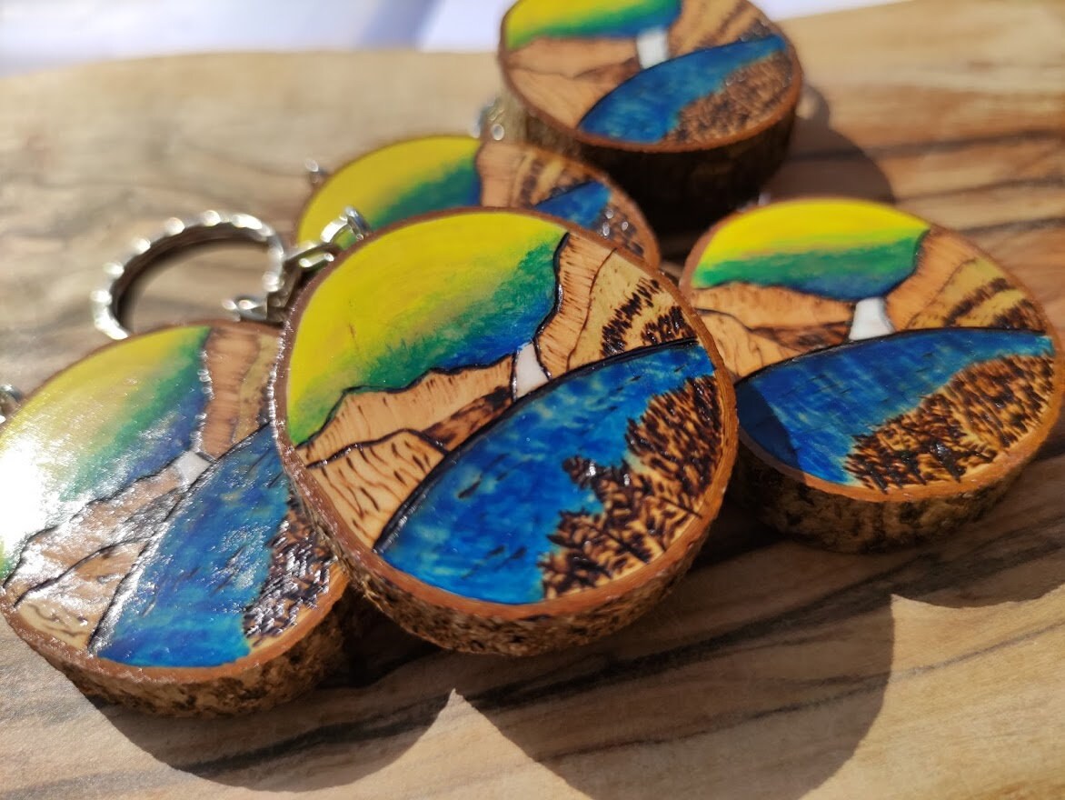 Wood Burned Keyring Lake Tree Glacier Scene Pyrography & - Etsy UK