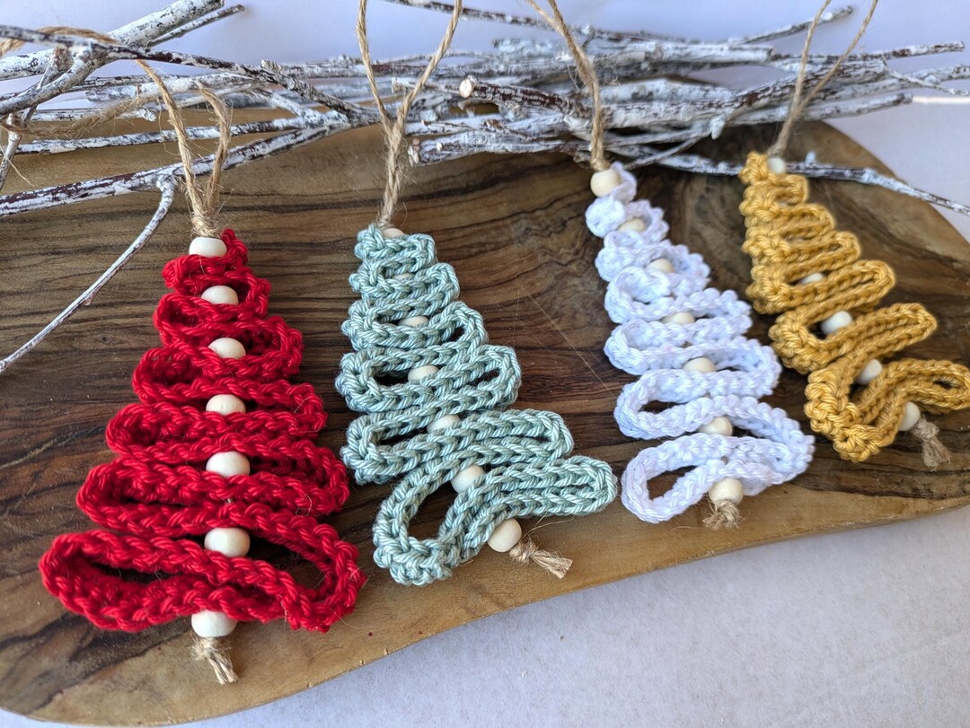 Crochet Beaded Christmas Tree Decoration Festive Hanging Ornament in ...