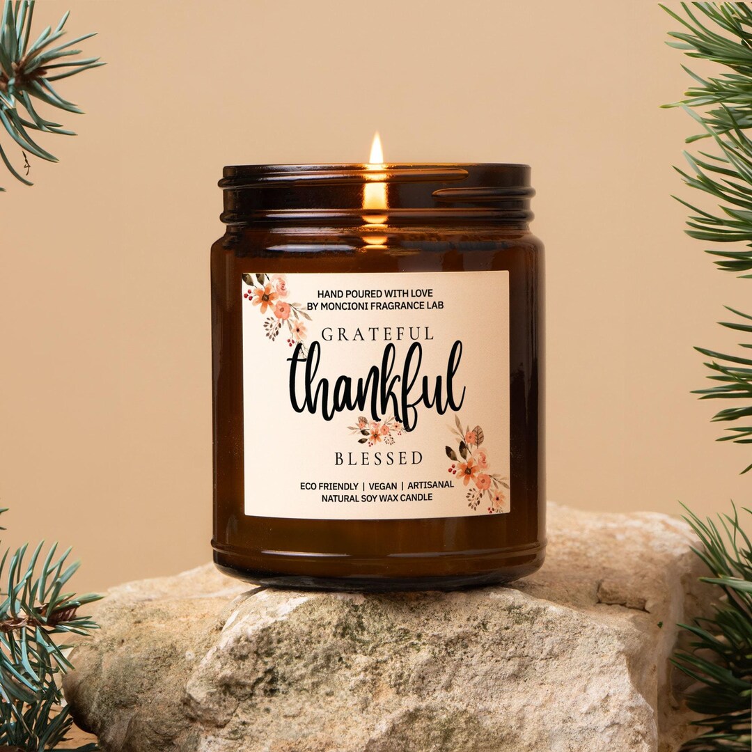 Grateful Thankful Blessed Scented Soy Candle - Gift for Her, Teacher ...