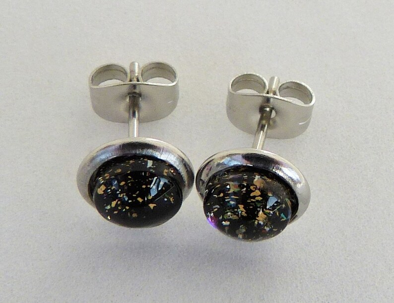 Tiny Black Stud Earrings Stainless Steel Black With Gold - Etsy