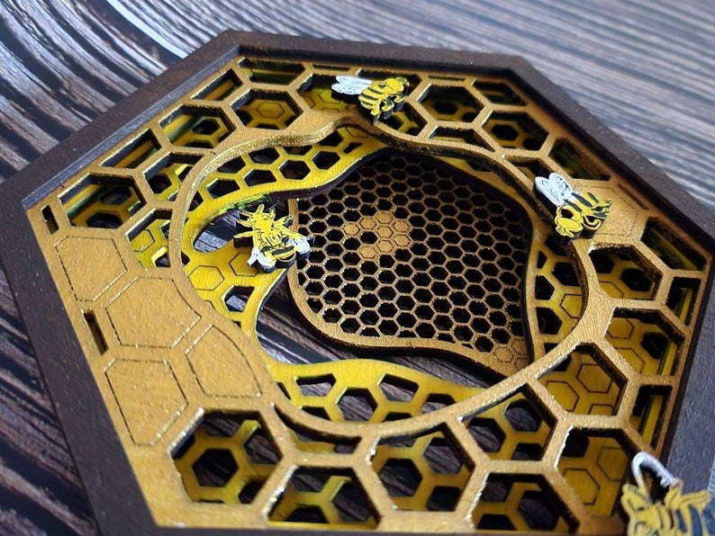 Layered Wood Bee Hive Honeycomb Art - Etsy