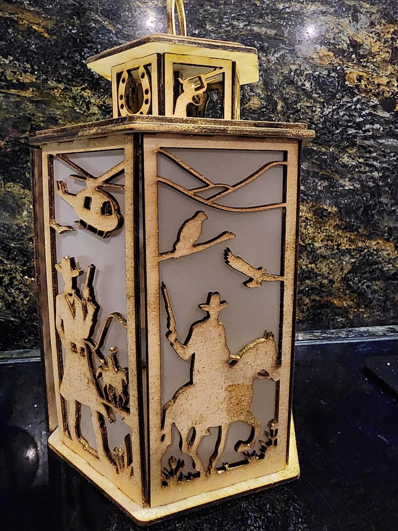 Western Cowboy Silhouettes Wooden Lantern - Etsy