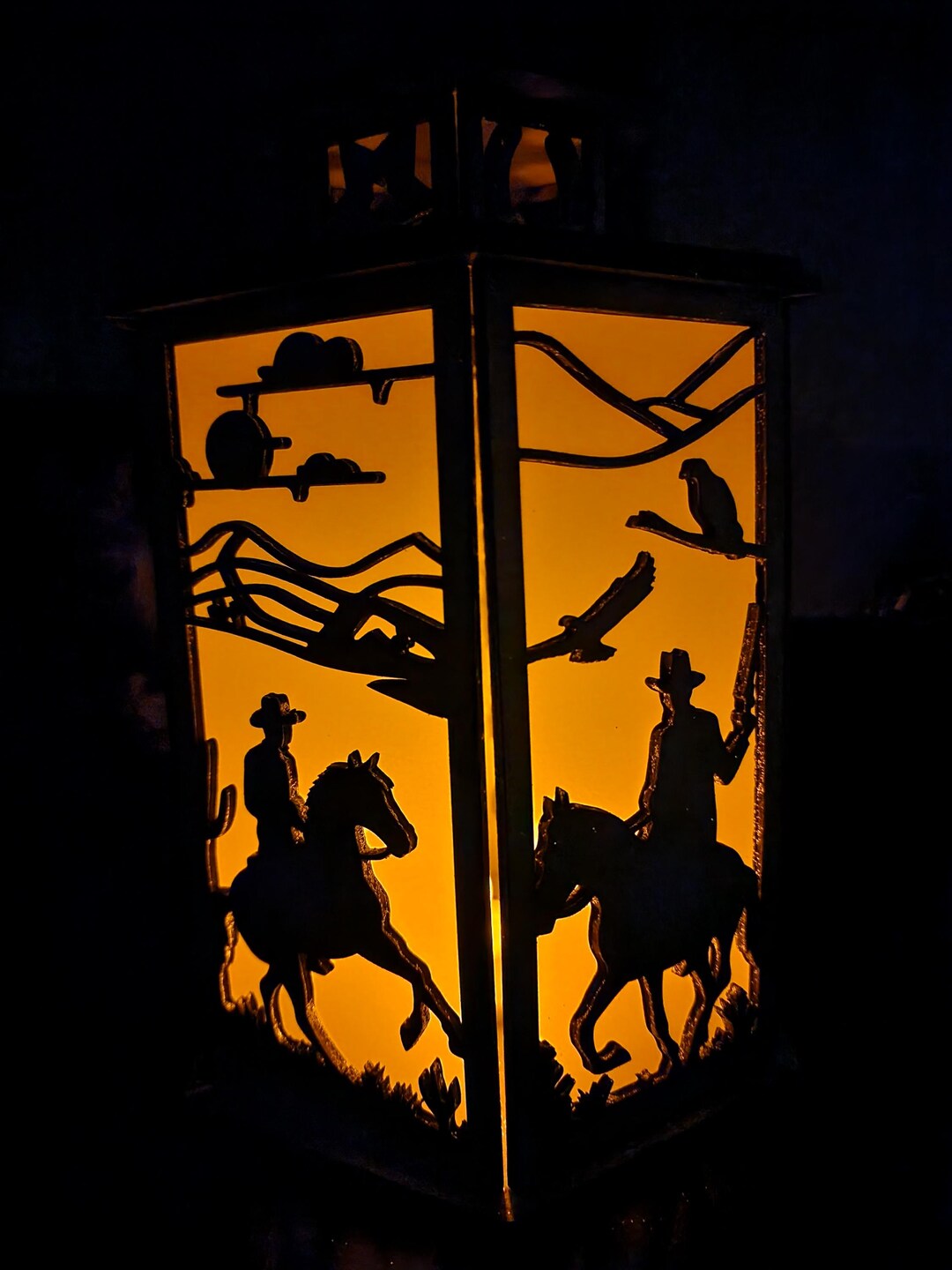 Western Cowboy Silhouettes Wooden Lantern - Etsy