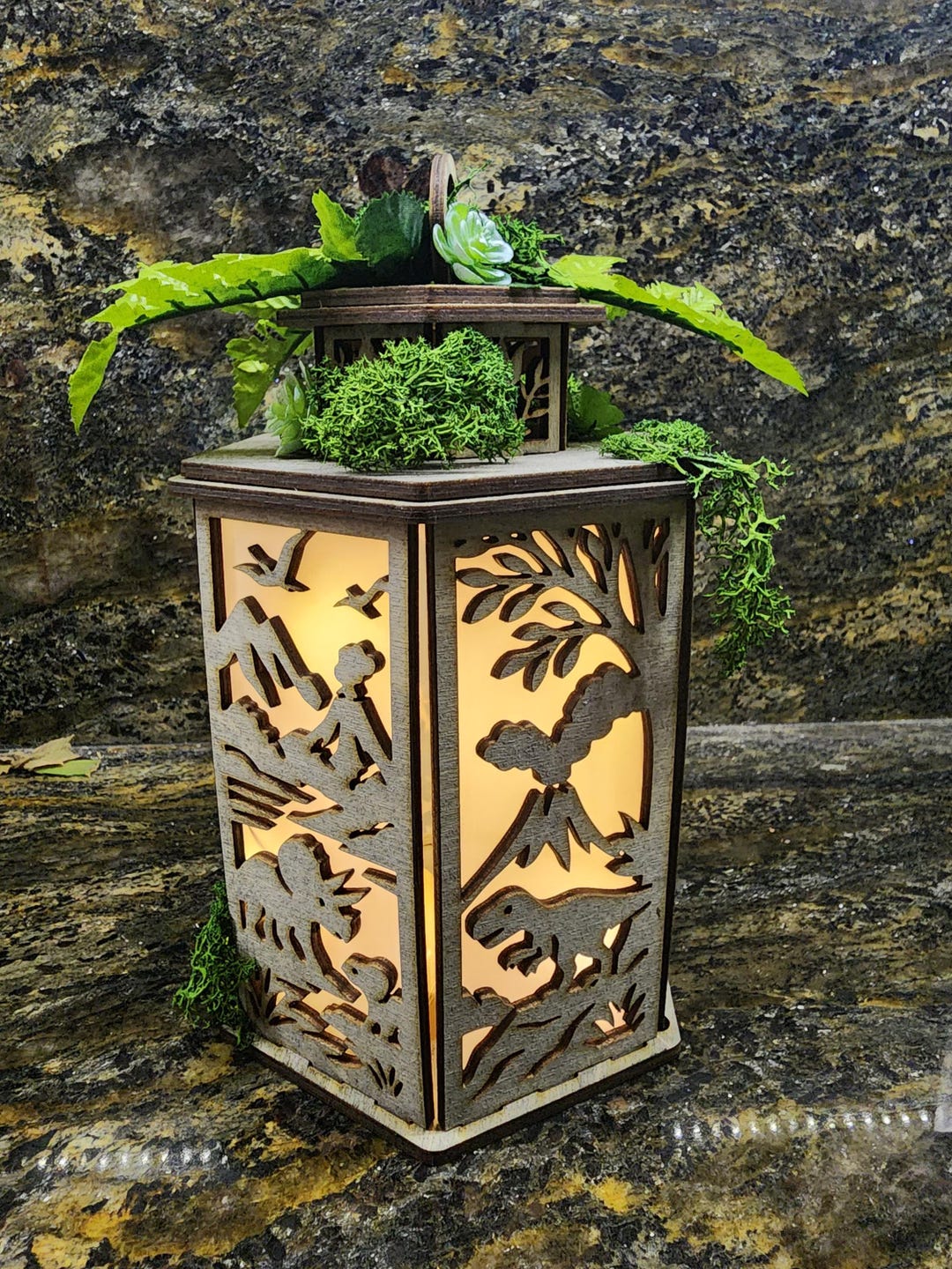 Dinosaur Silhouettes Wooden Lantern - Etsy