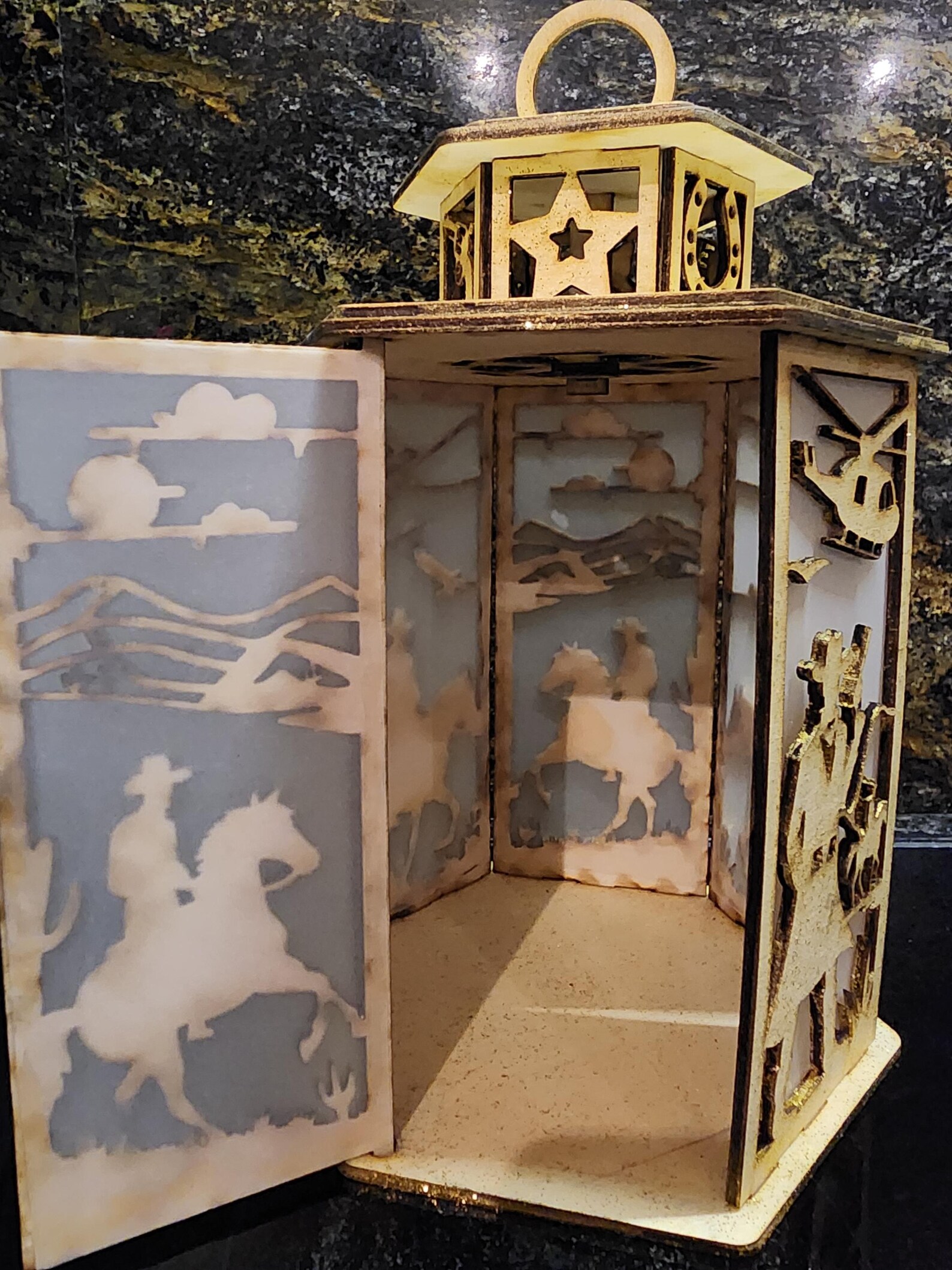 Western Cowboy Silhouettes Wooden Lantern - Etsy