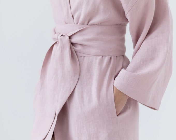 Ready to Ship / Natural Linen Bathrobe With Pockets / Soft Linen Robe ...