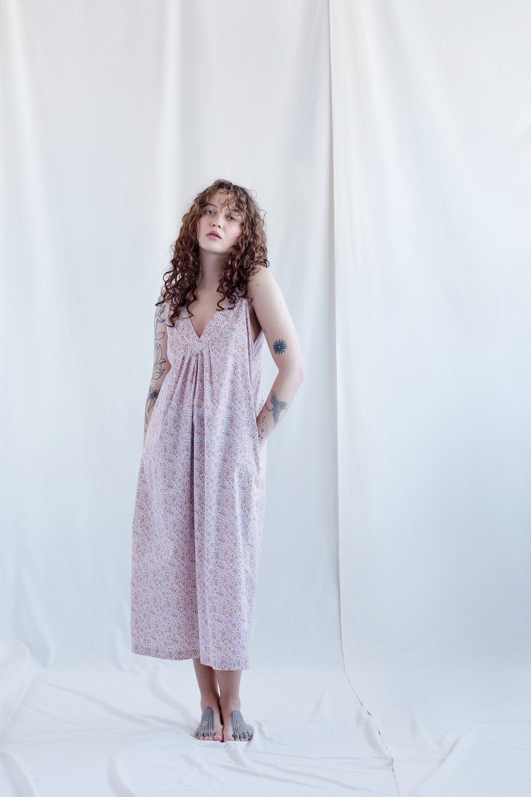 Floral Cotton Sleeveless Sundress / Handmade by MITS - Etsy