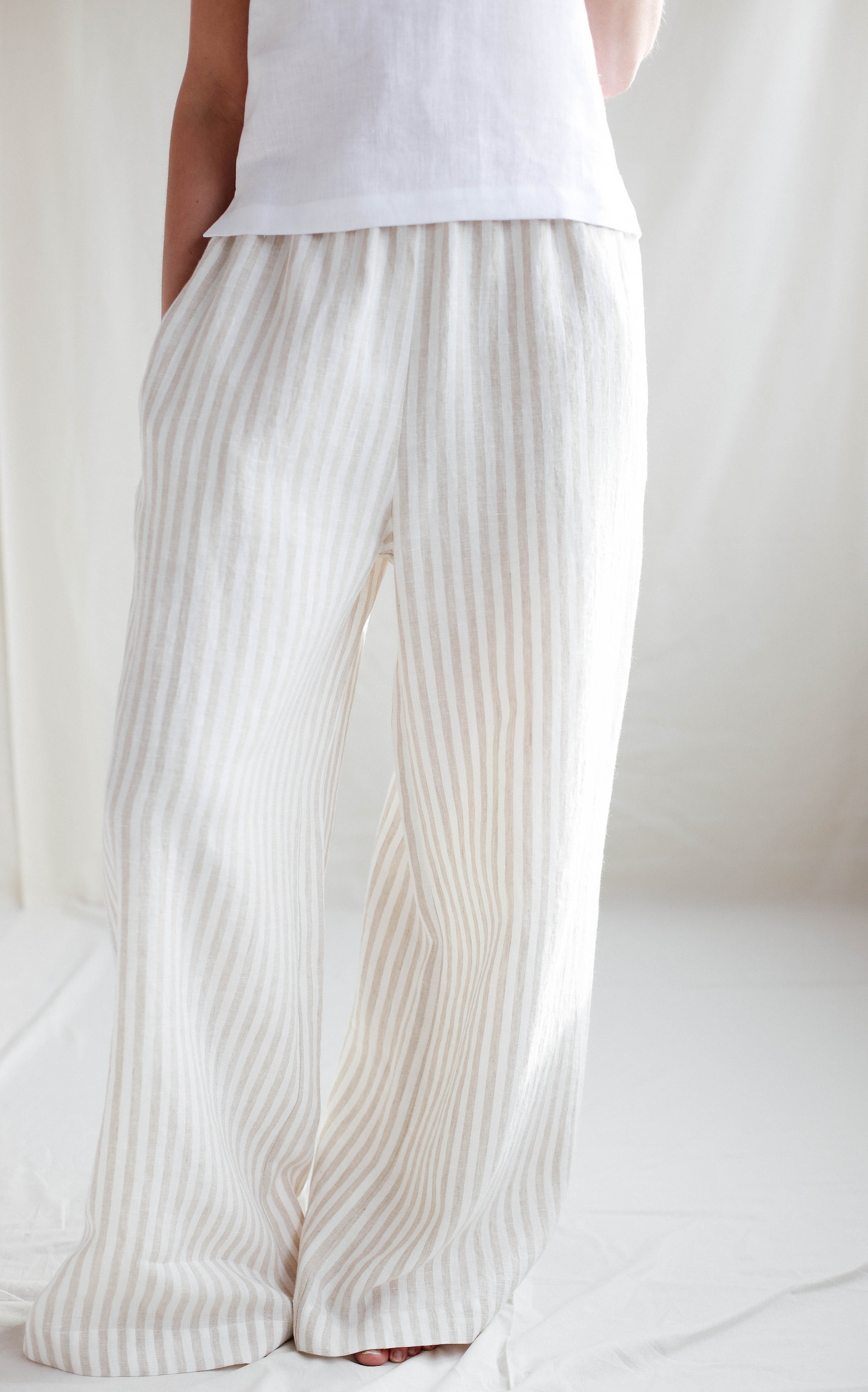 Striped Linen Palazzo Pants / Loose Wide Leg Linen Trousers / MITS - Etsy