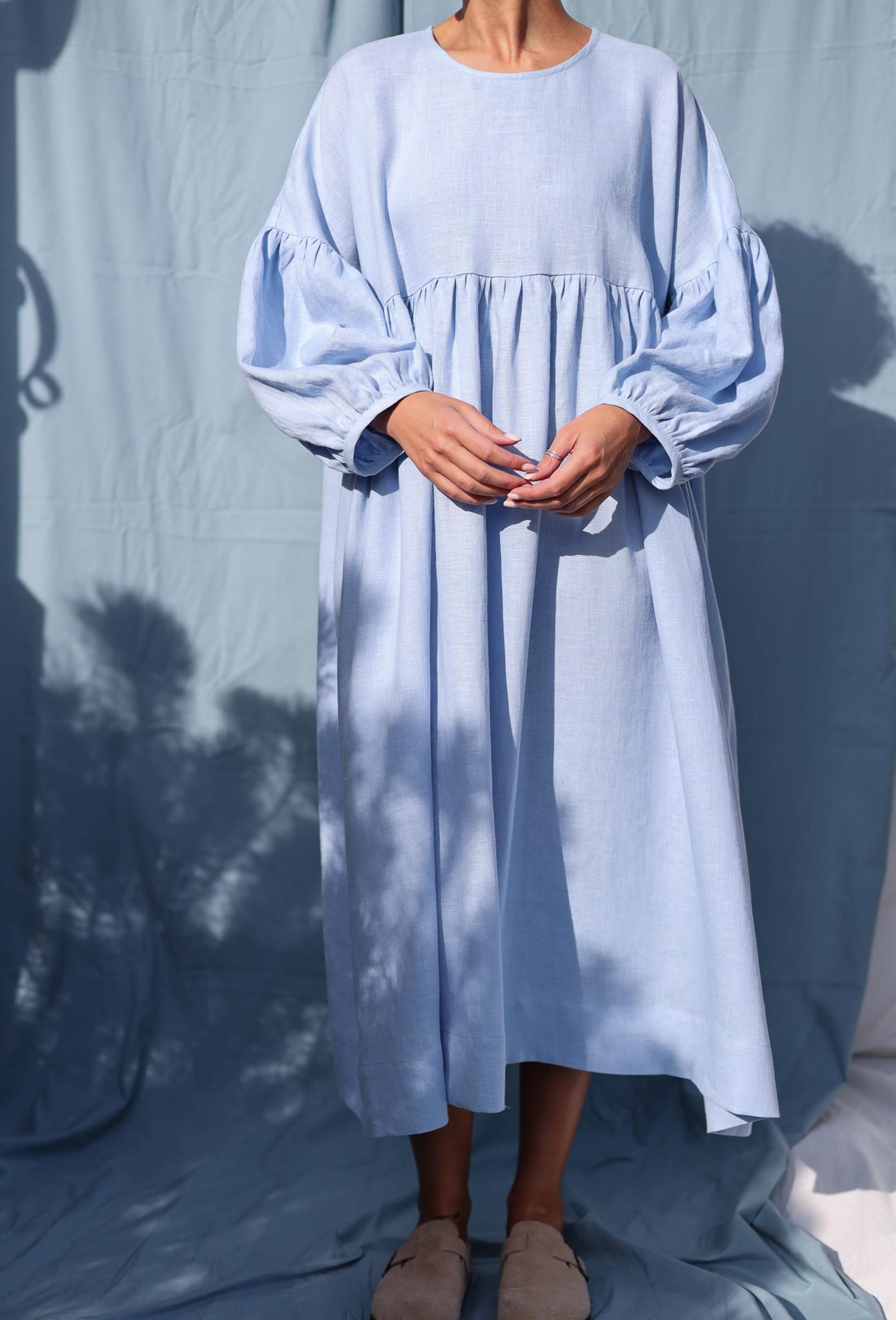 Oversized Linen Dropped Shoulder Dress in Sky Blue by Maninthestudio - Etsy