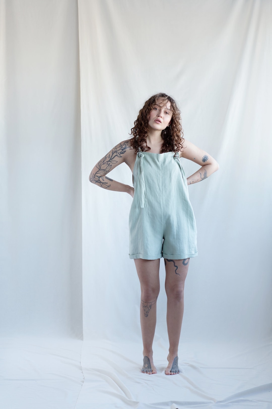 Tie Strap Linen Playsuit, Soft Linen Lounge Wear Jumpsuit, Linen Romper ...