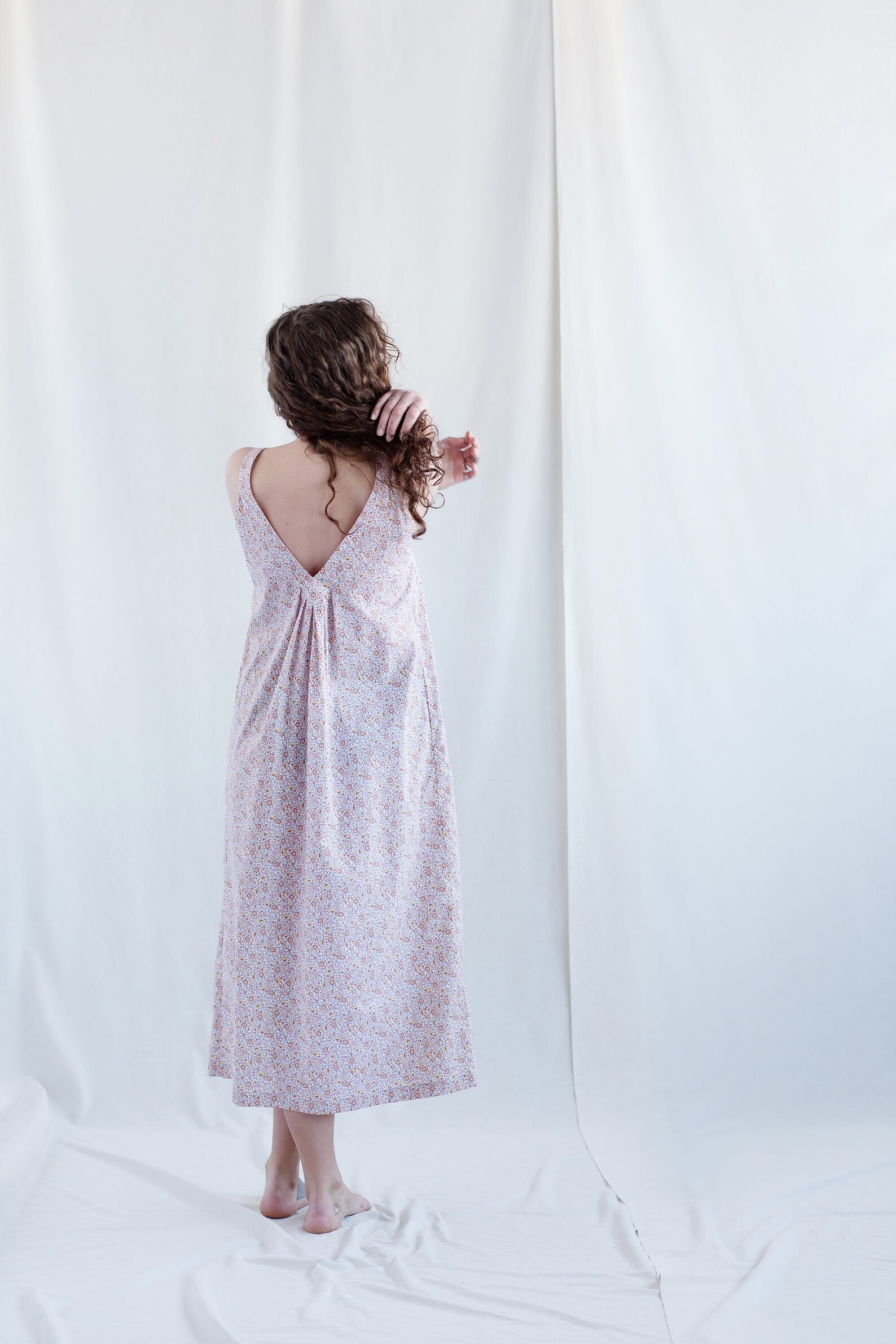 Sleeveless Open Back Dress in Floral Organic Cotton by Maninthestudio ...