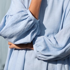 Oversized Linen Dropped Shoulder Dress in Sky Blue by Maninthestudio - Etsy